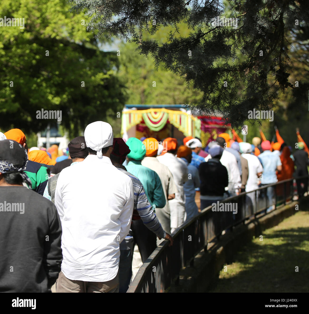 Procession of Sikh religion people during the celebration on the ...