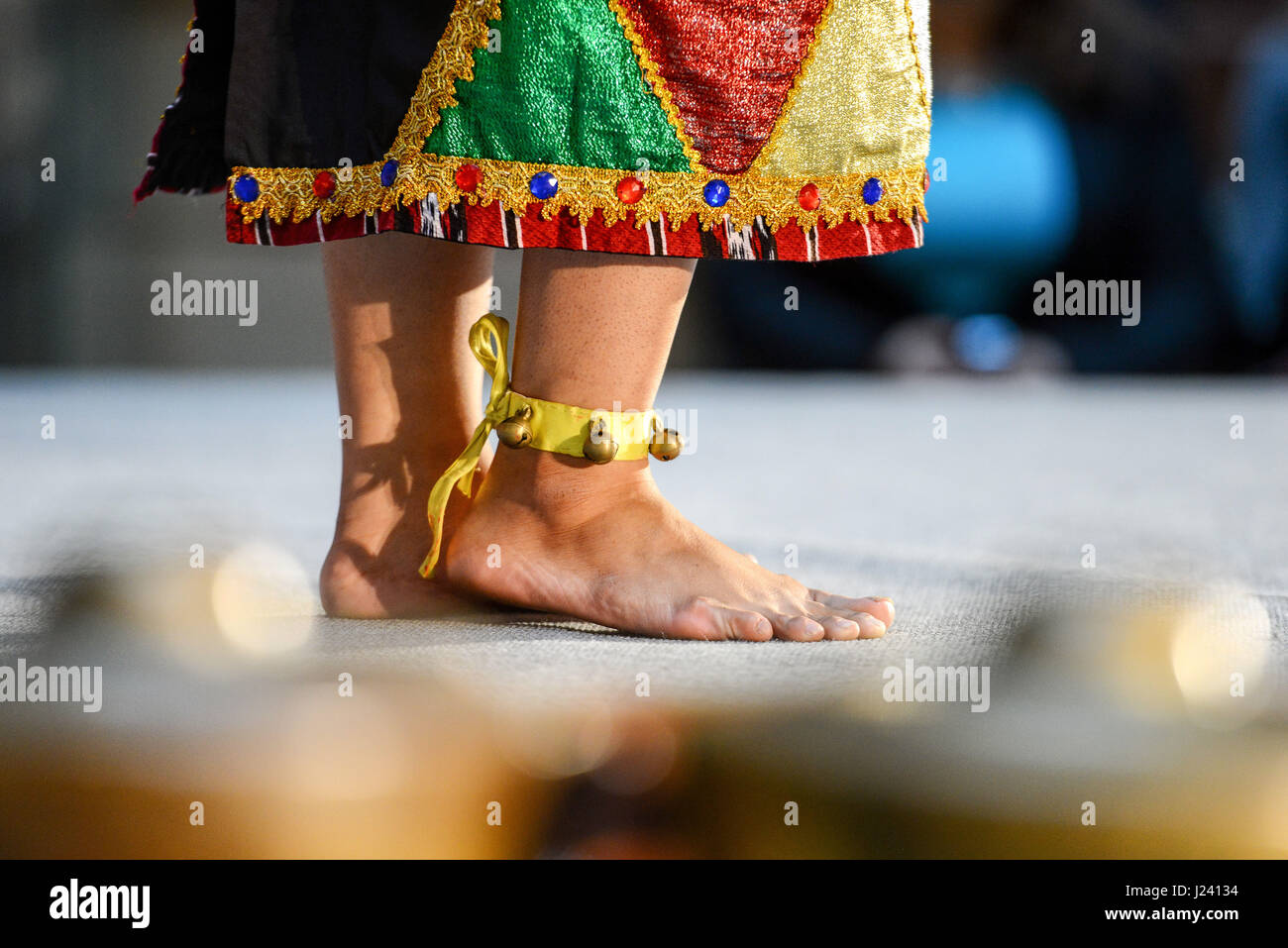 Indonesian dancers legs with bells. Close-up photography Stock Photo ...