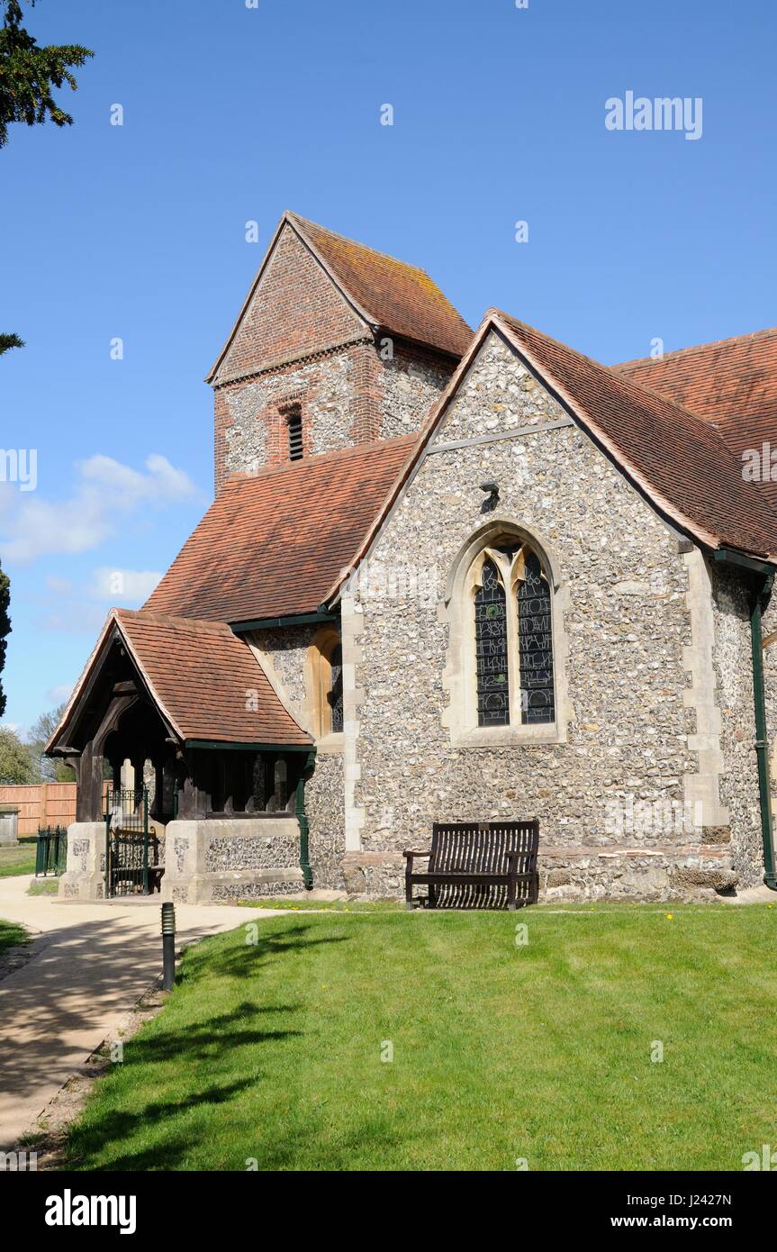 Holy Cross Church, Sarratt, Hertfordshire, has a saddleback roof which ...