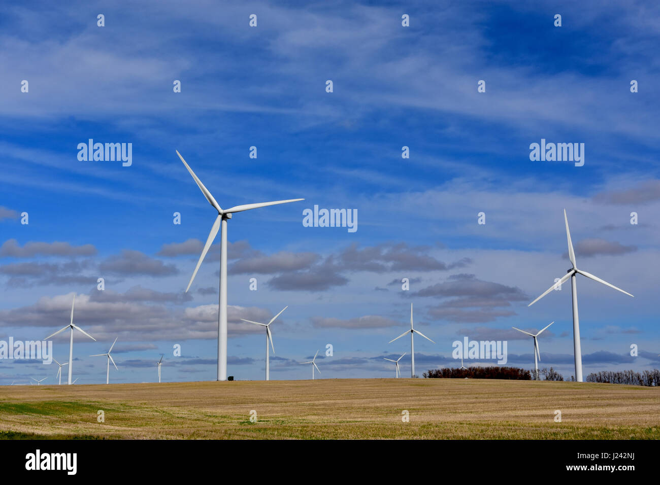 Wind turbines producing clean renewable energy in North Dakota Stock ...