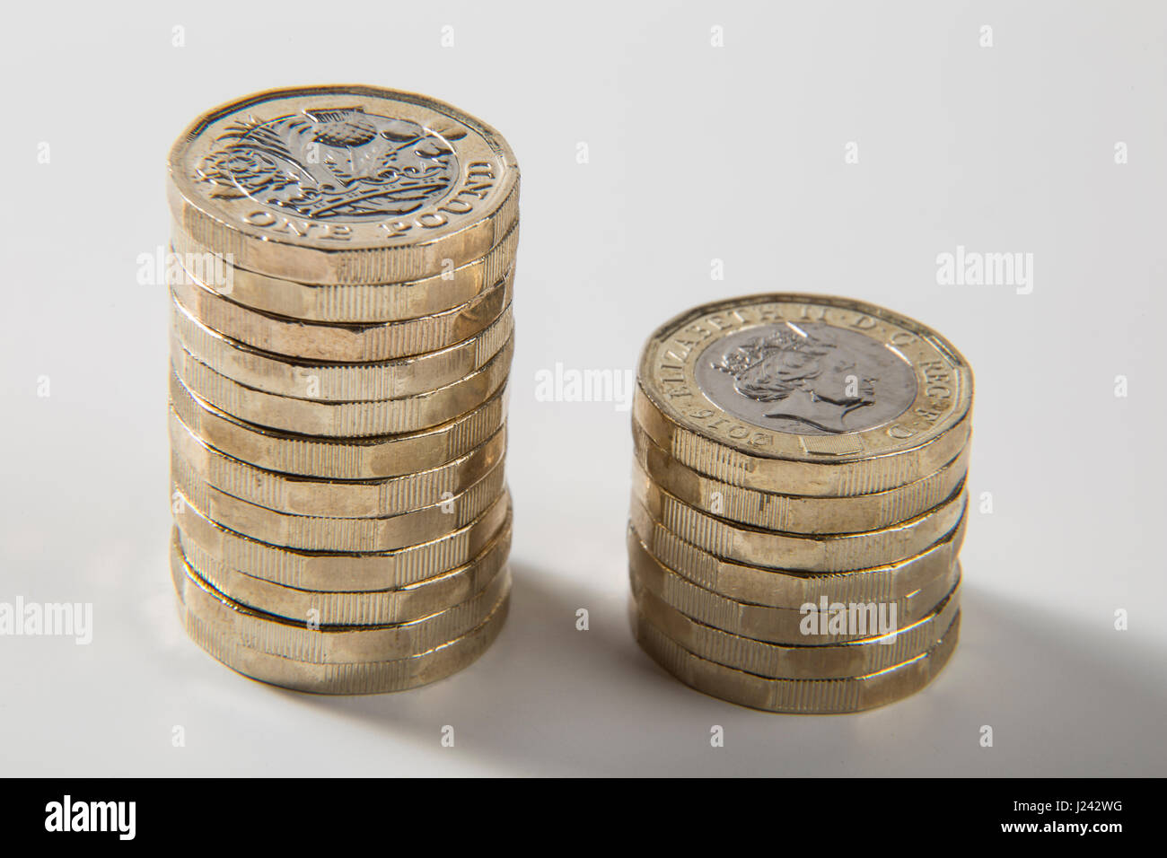 Piles of New £1 pound 2016 coins Stock Photo - Alamy