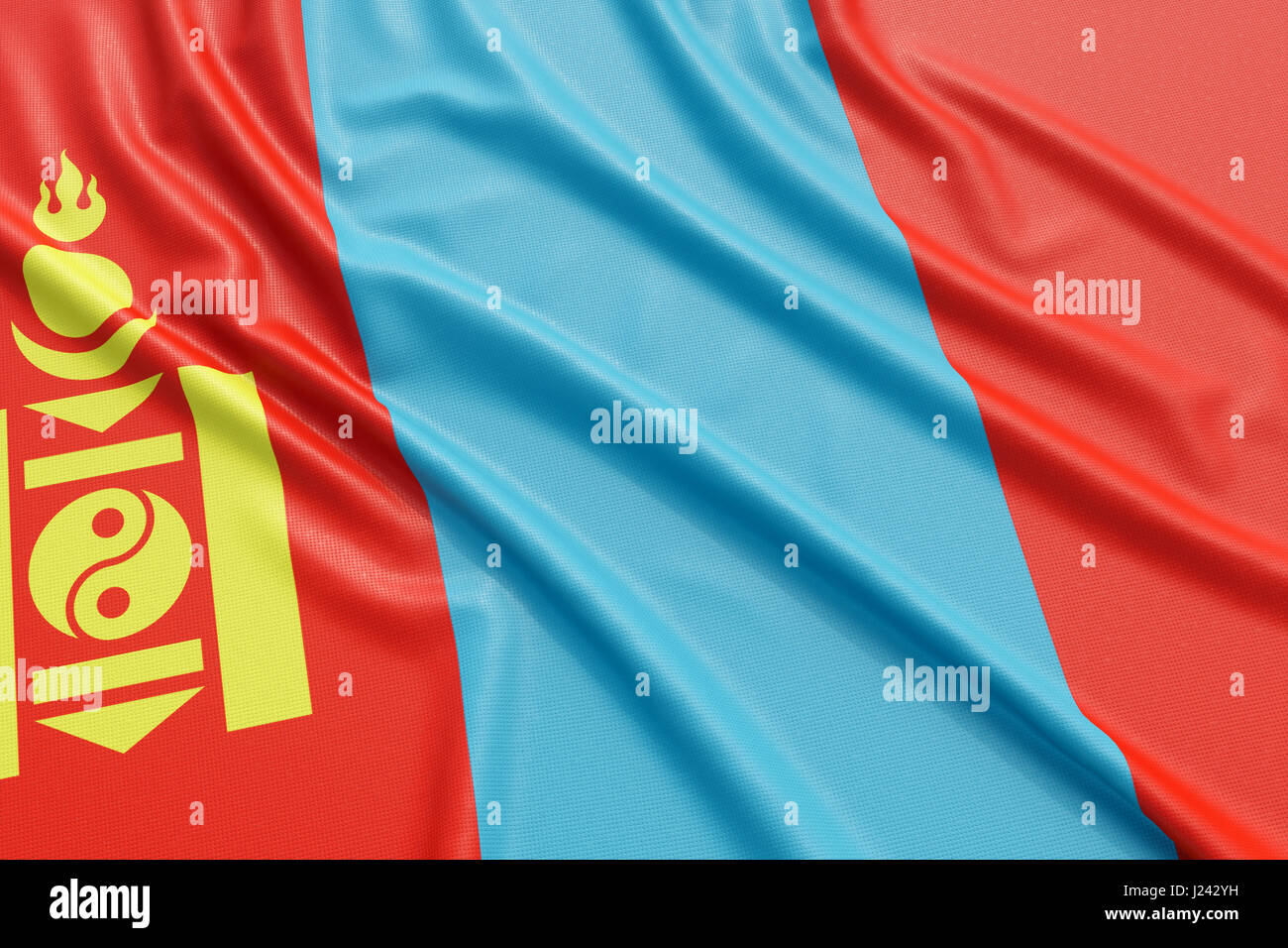 Mongolia flag. Wavy fabric high detailed texture. 3d illustration ...