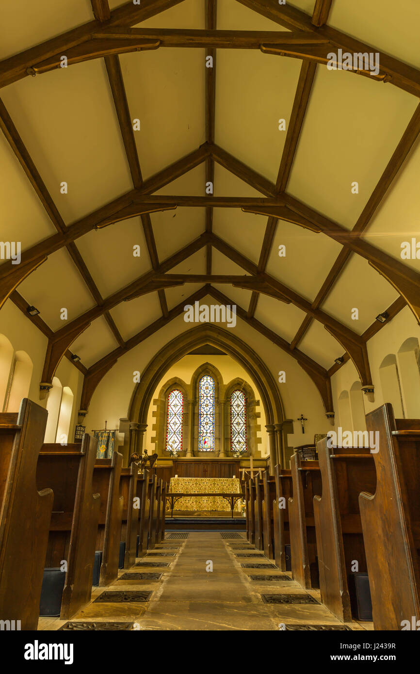 Church interior with wooden pews and beams hi-res stock photography and ...