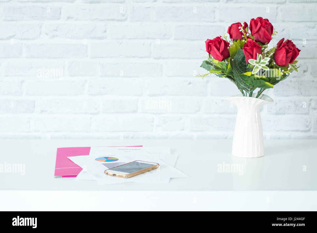 Business mobile phone with report working check on tables Stock Photo ...