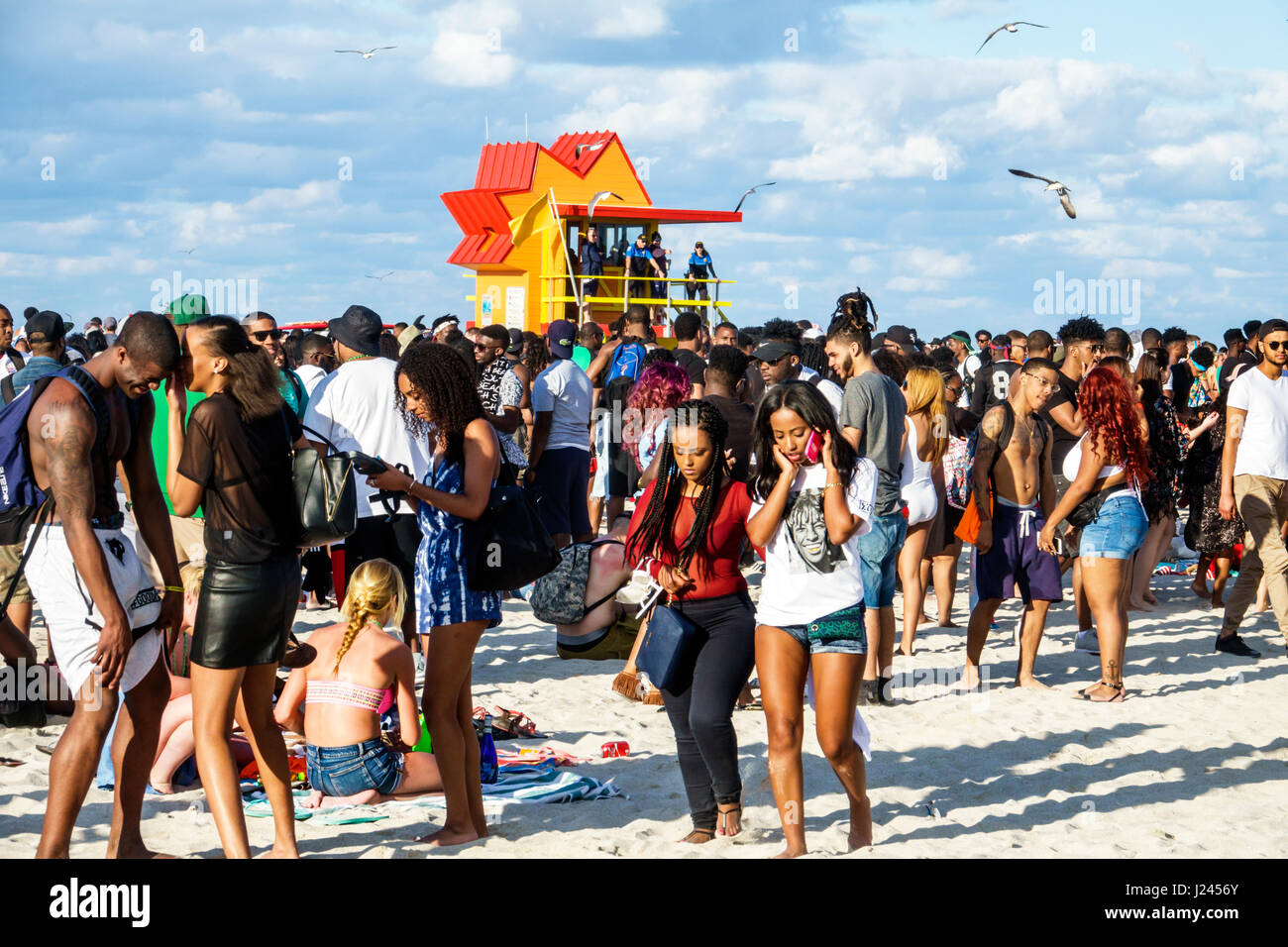 Miami Beach Florida,Spring Break,lifeguard tower,Black Blacks African ...