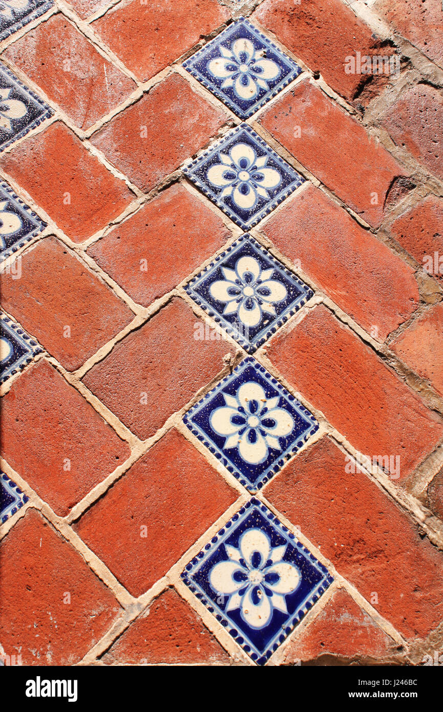 Old brick wall with ceramic inserts (talavera) - traditional brickwork ...