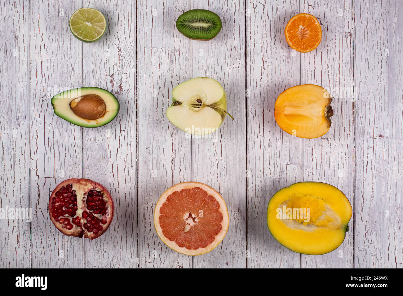 Cut fruits apple banana pomegranate hi-res stock photography and images ...