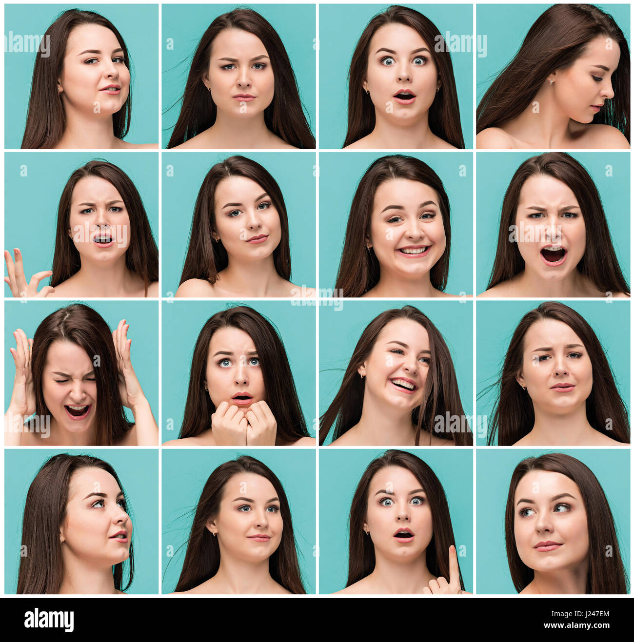 Set of young woman's portraits with different happy emotions Stock ...
