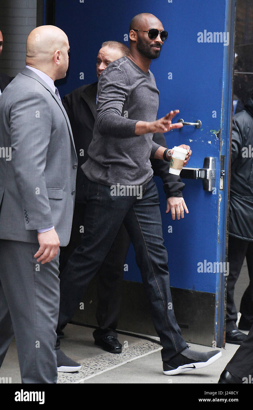 New York, NY, USA. 24th Apr, 2017. Kobe Bryant seen exiting ABC studios ...