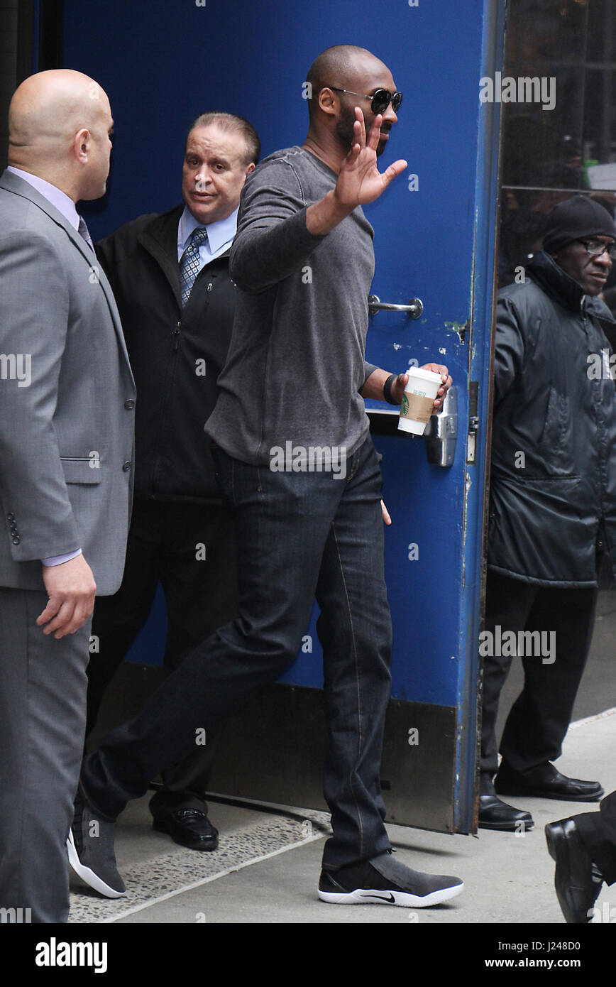 New York, NY, USA. 24th Apr, 2017. Kobe Bryant seen exiting ABC studios ...