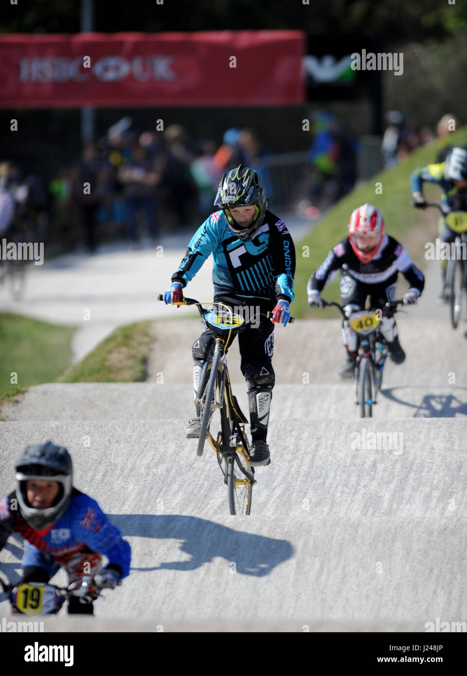 Birmingham Bike Park, Perry Barr, UK. 23rd April 2017. Junior riders in ...