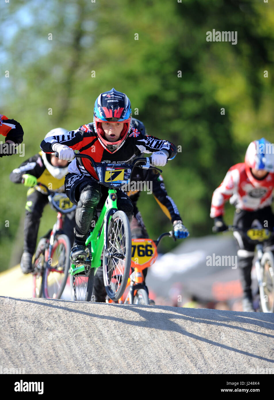 Birmingham Bike Park, Perry Barr, UK. 23rd April 2017. Junior riders in ...