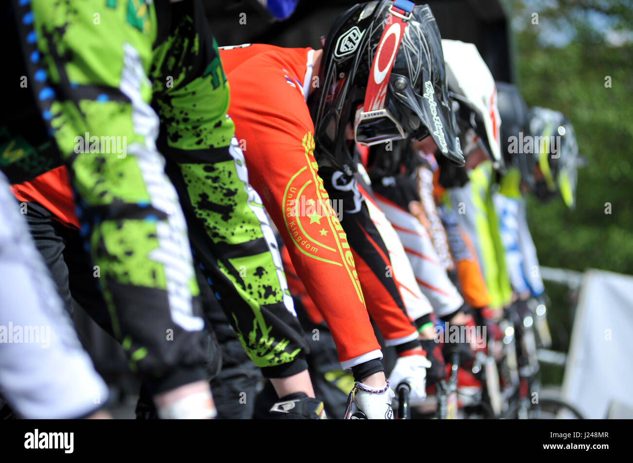 Birmingham Bike Park, Perry Barr, UK. 23rd April 2017. Riders wait on ...