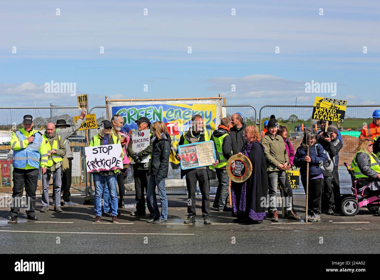 Blackpool, UK. 24th Apr, 2017. Anti fracking protesters outside the ...