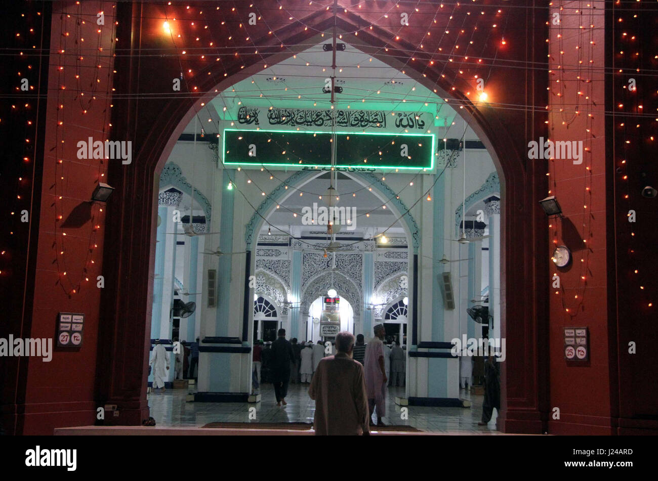 Beautiful illuminated view of New Memon Mosque as the night of ...
