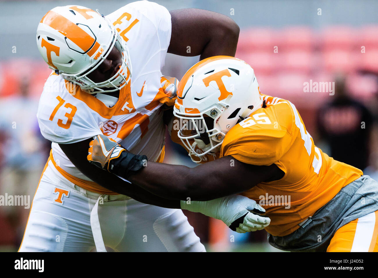April 22, 2017: Trey Smith #73 of the Tennessee Volunteers blocks Quay ...