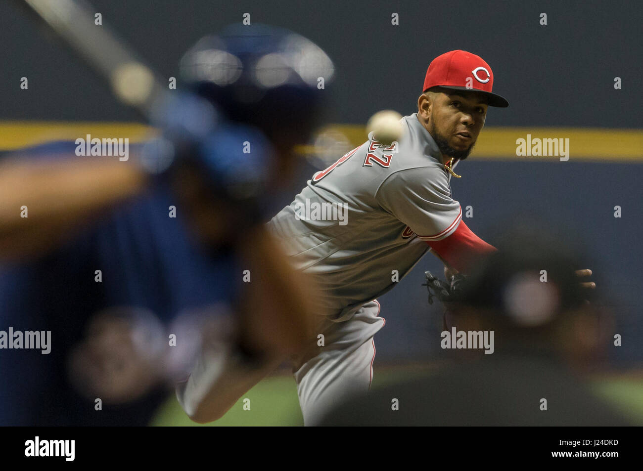 Milwaukee, WI, USA. 24th Apr, 2017. Cincinnati Reds relief pitcher ...