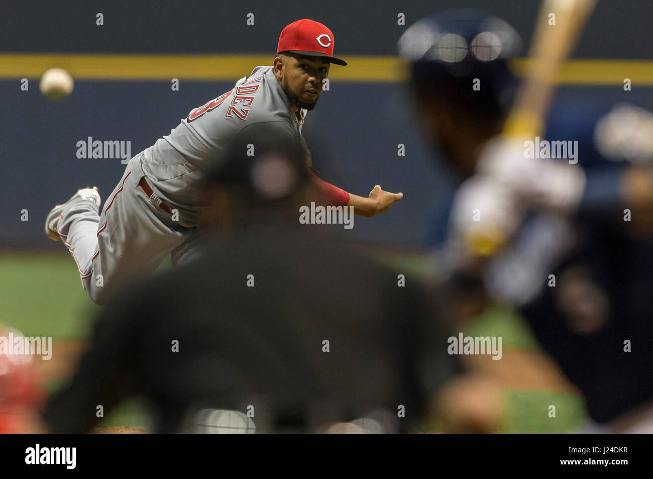 Milwaukee, WI, USA. 24th Apr, 2017. Cincinnati Reds relief pitcher ...