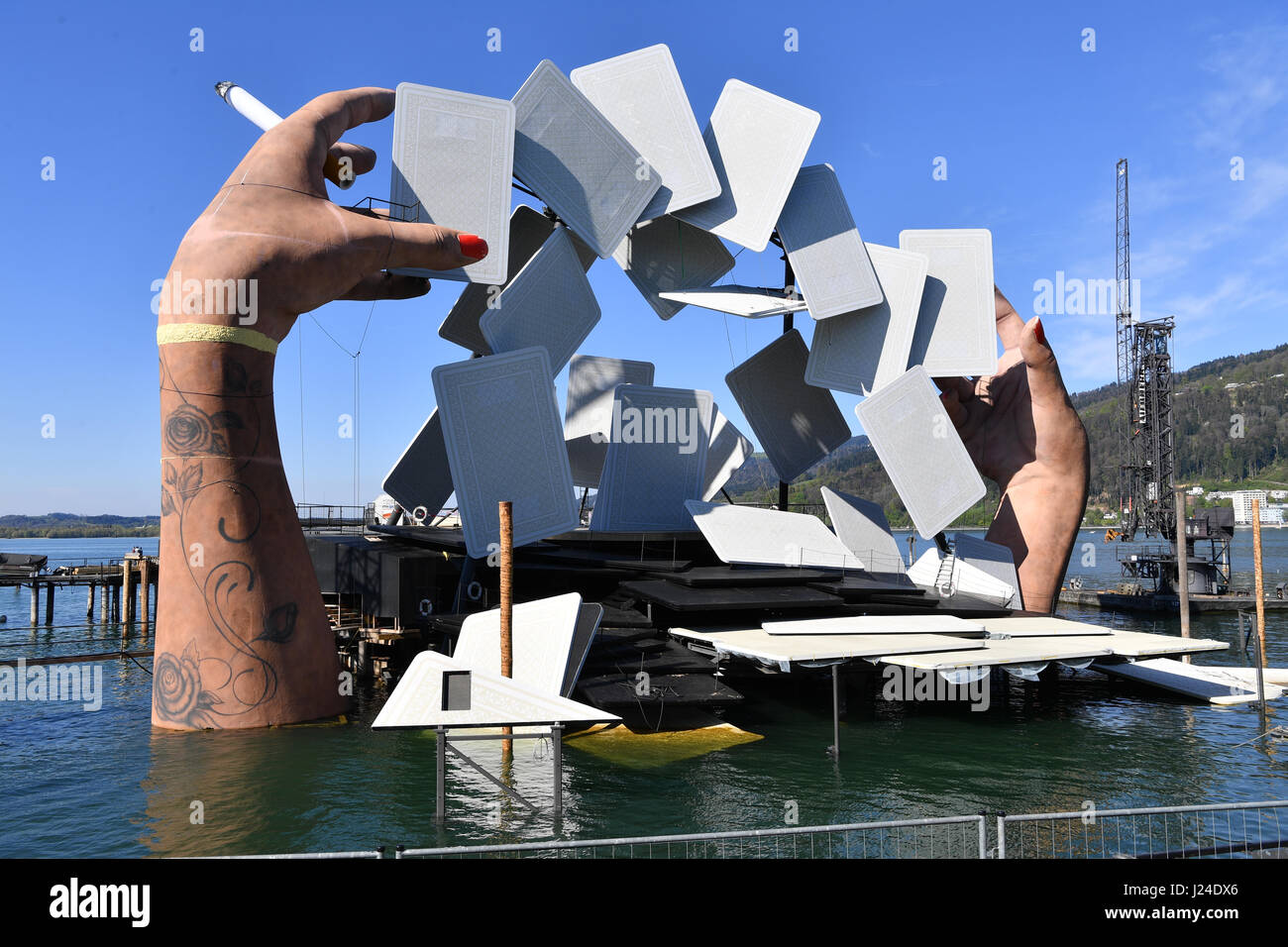 Bregenz, Austria. 21st Apr, 2017. View of the floating stage, where the ...