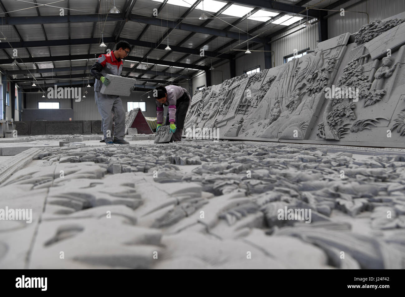 Linxia, China's Gansu Province. 24th Apr, 2017. Brick carving artists ...