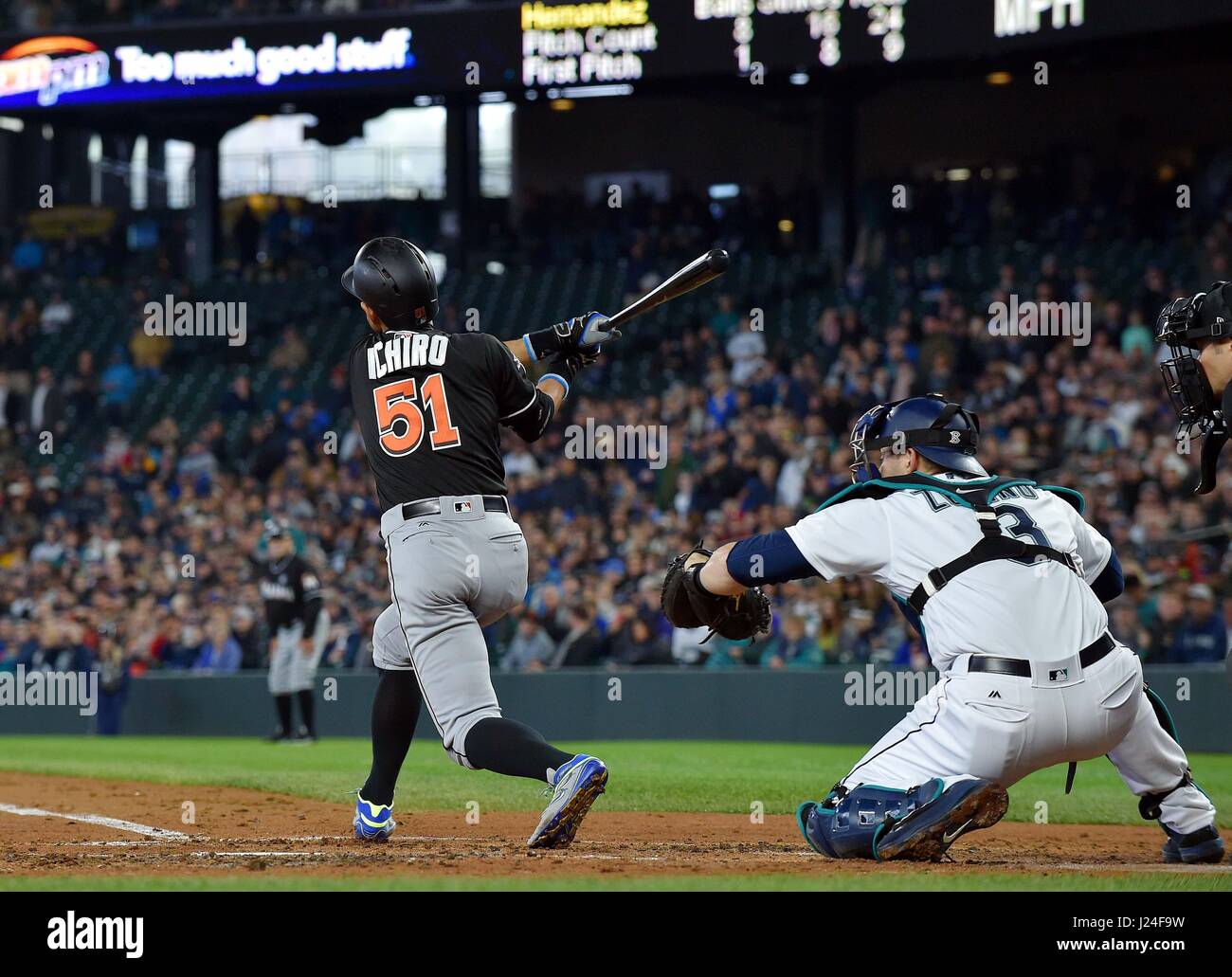 Seattle, Washington, USA. 19th Apr, 2017. Ichiro Suzuki (Marlins) MLB ...