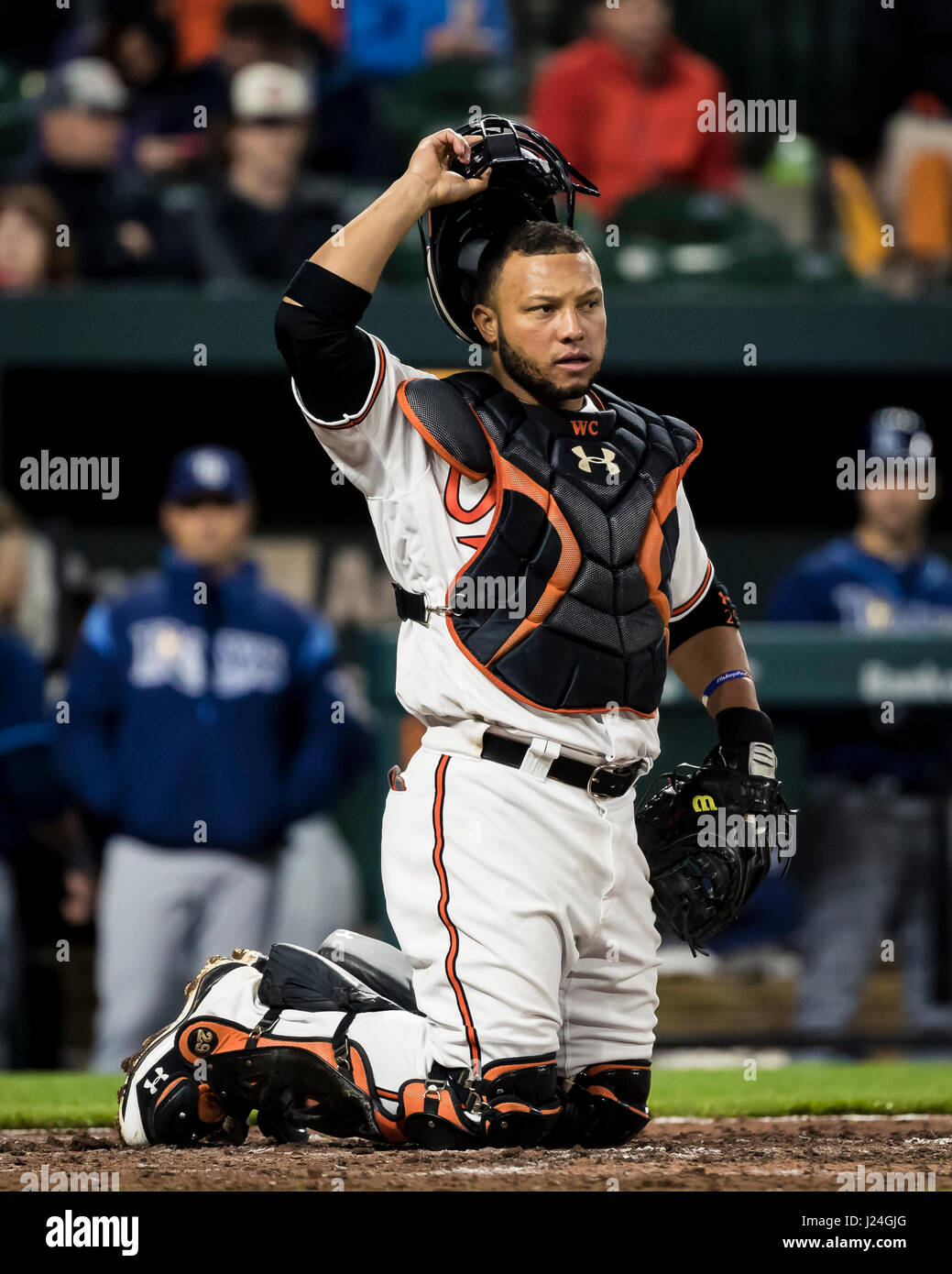 Baltimore, Maryland, USA. 24th Apr, 2017. Baltimore Orioles catcher ...