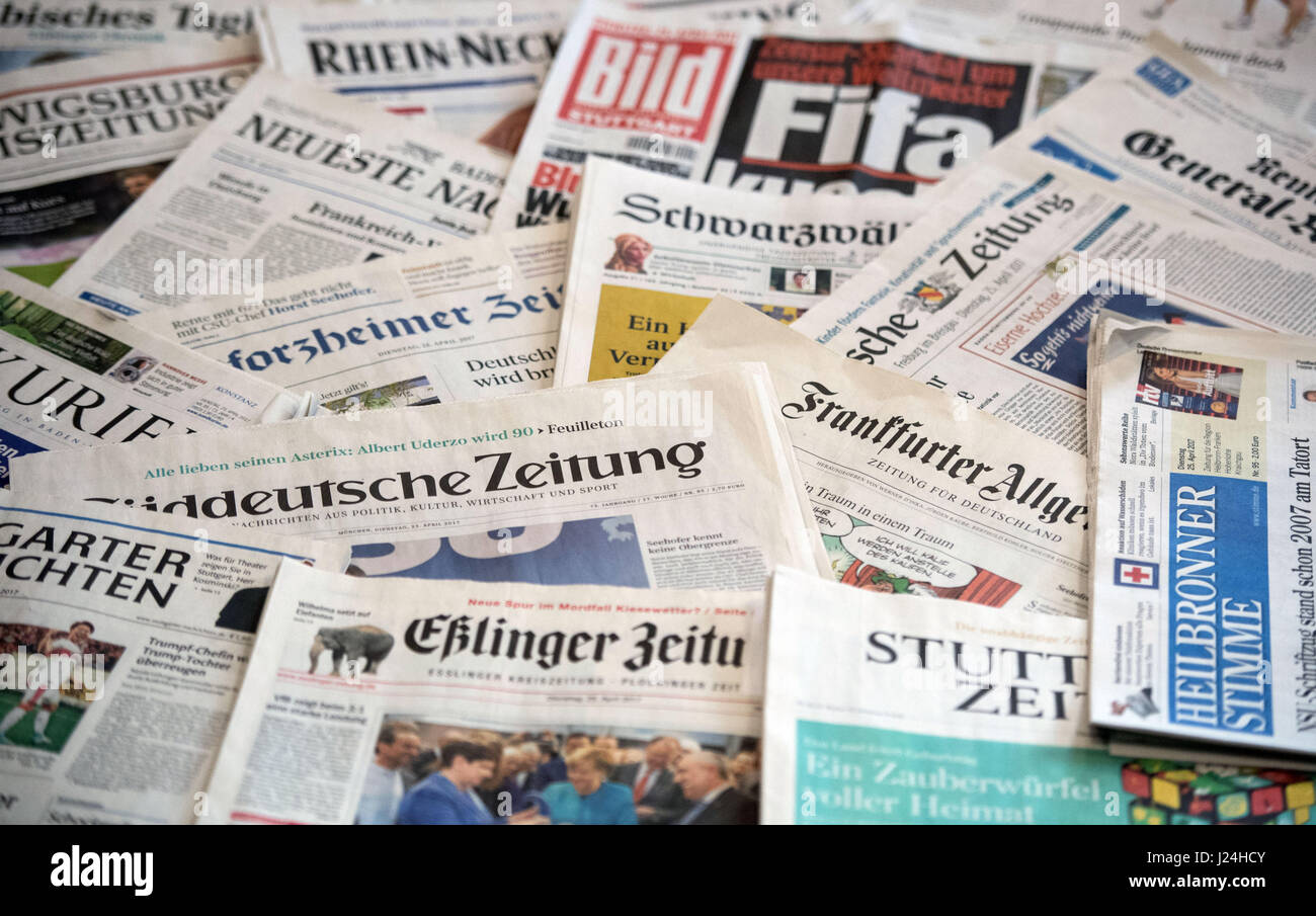 Stuttgart, Germany. 25th Apr, 2017. Different newspapers, photographed in Stuttgart, Germany, 25 ...