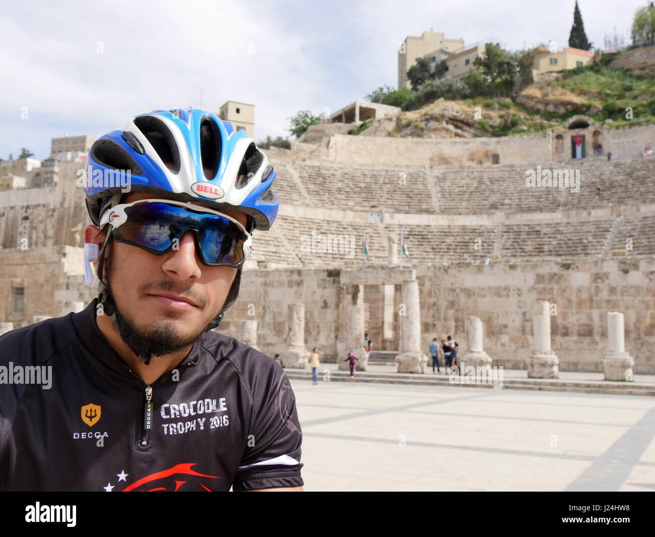 Jordan cyclist Saif al Abed stands in the historical Roman amphitheatre in Amman, Jordan, 24 ...