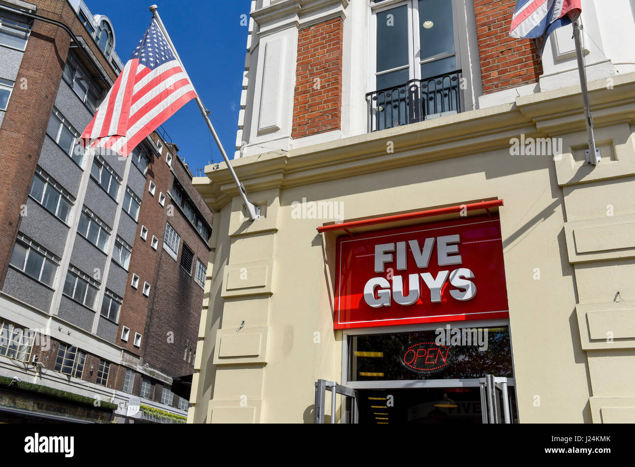 London, UK. 25th Apr, 2017. The Five Guys restaurant is seen in Covent ...