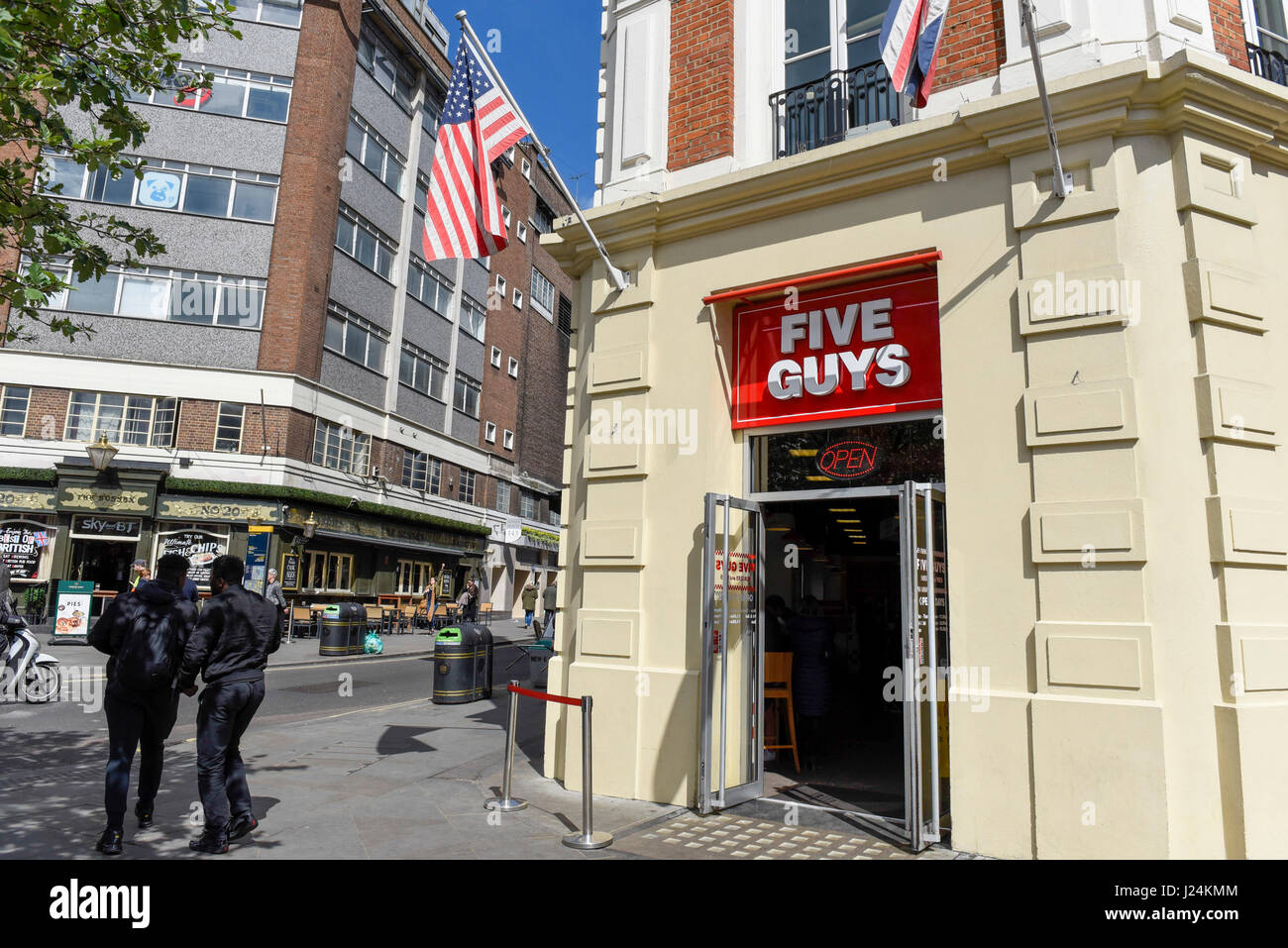 London, UK. 25th Apr, 2017. The Five Guys restaurant is seen in Covent ...
