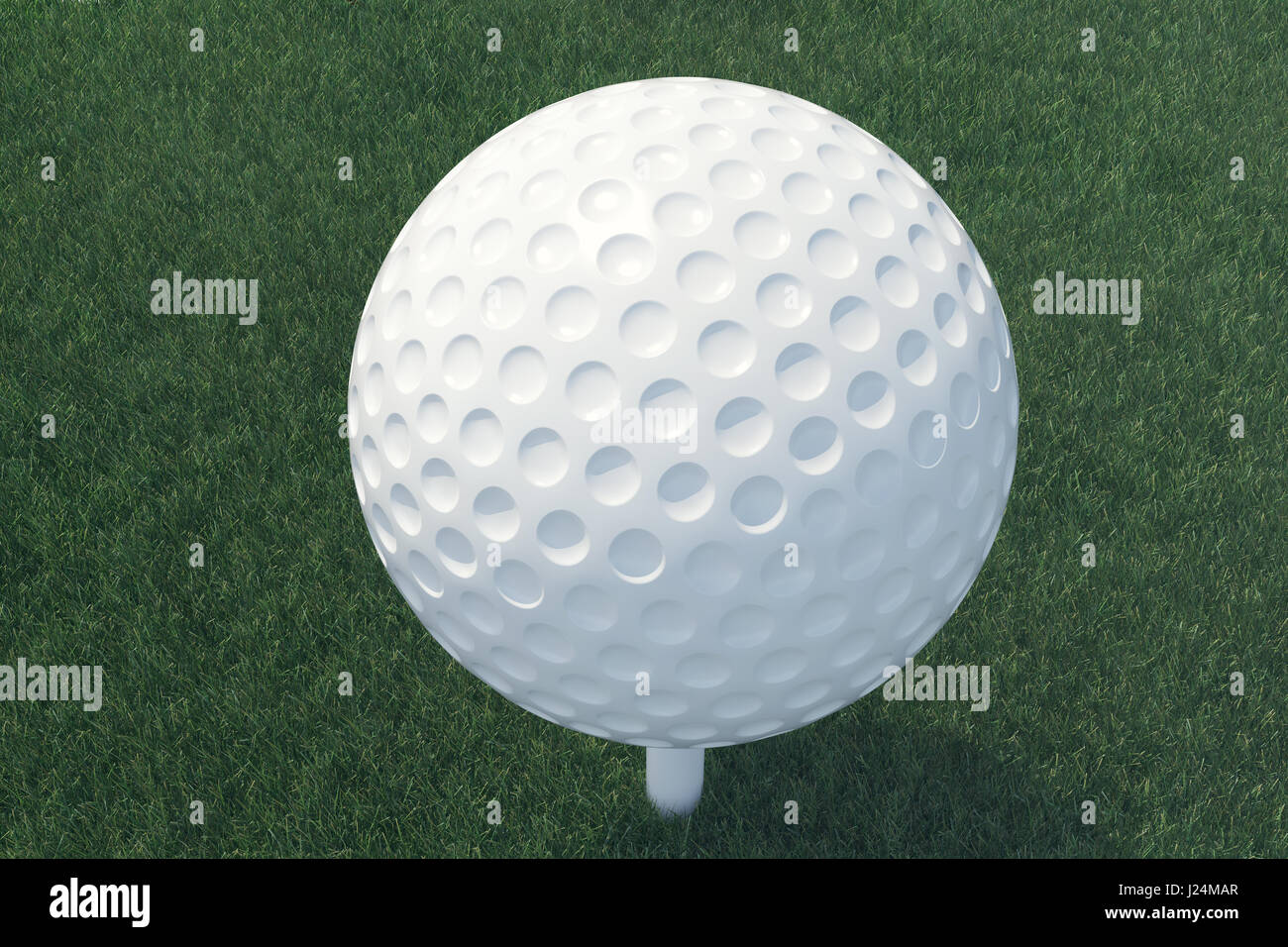 3D illustration Golf ball and ball in grass, close up view on tee ready ...