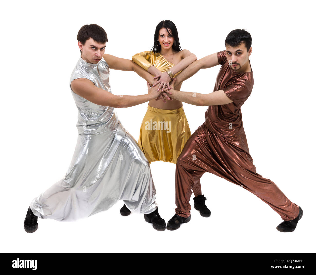 Modern dancer team dancing, isolated on white in full length Stock ...