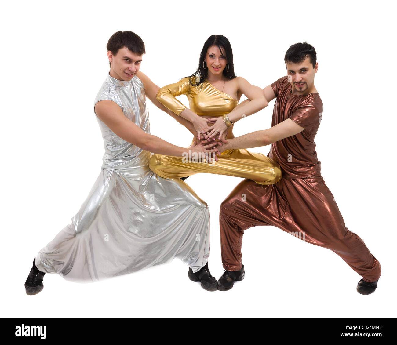 Modern dancer team dancing, isolated on white in full length Stock ...