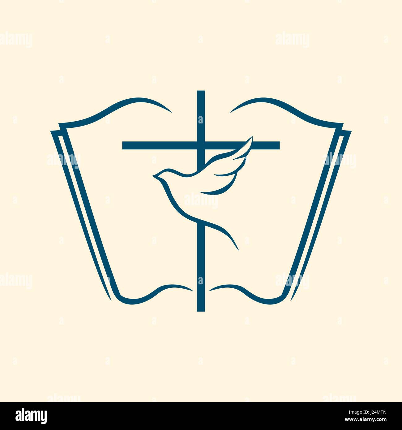 Church logo. Christian symbols. The cross of Jesus, the open bible and ...