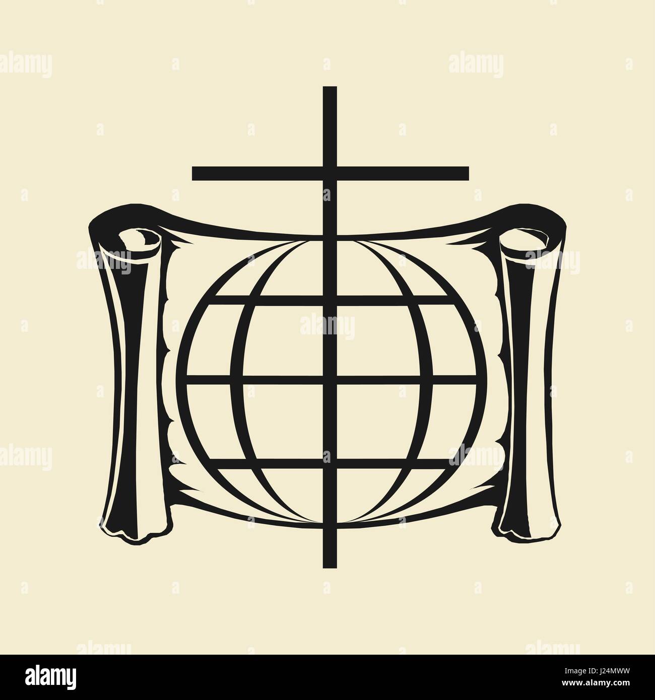 Church logo. Christian symbols. Biblical manuscript, globe - the world ...