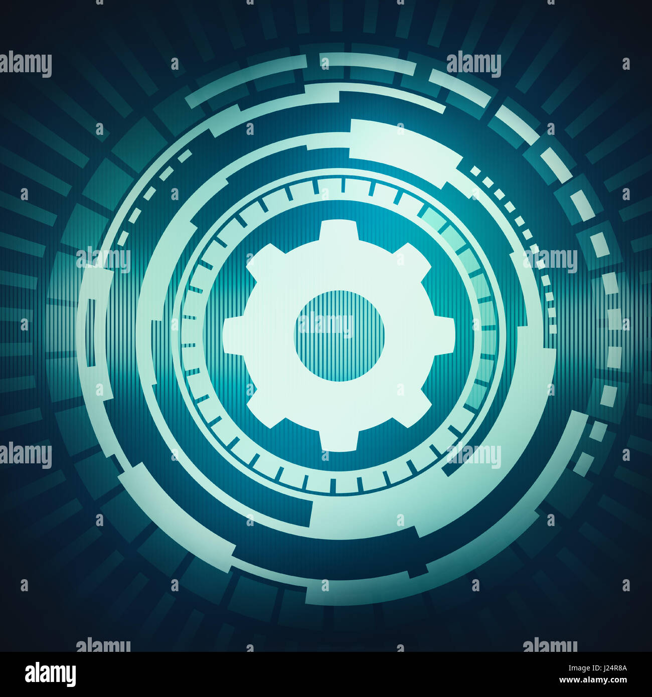 Abstract digital concept touch screen circle interface with gear icon ...