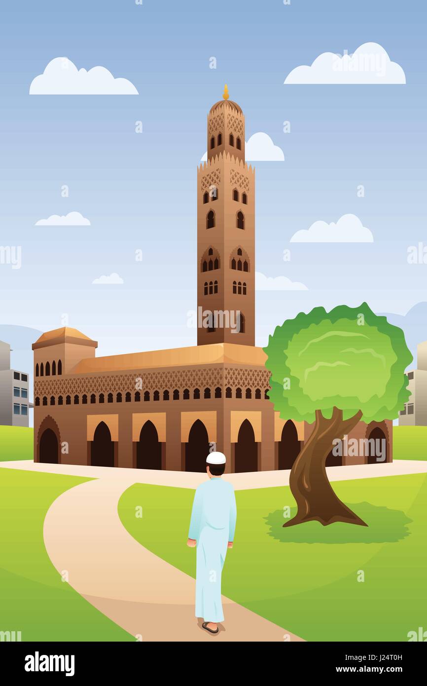 A vector illustration of Muslim Man Going to Mosque Stock Vector Image ...
