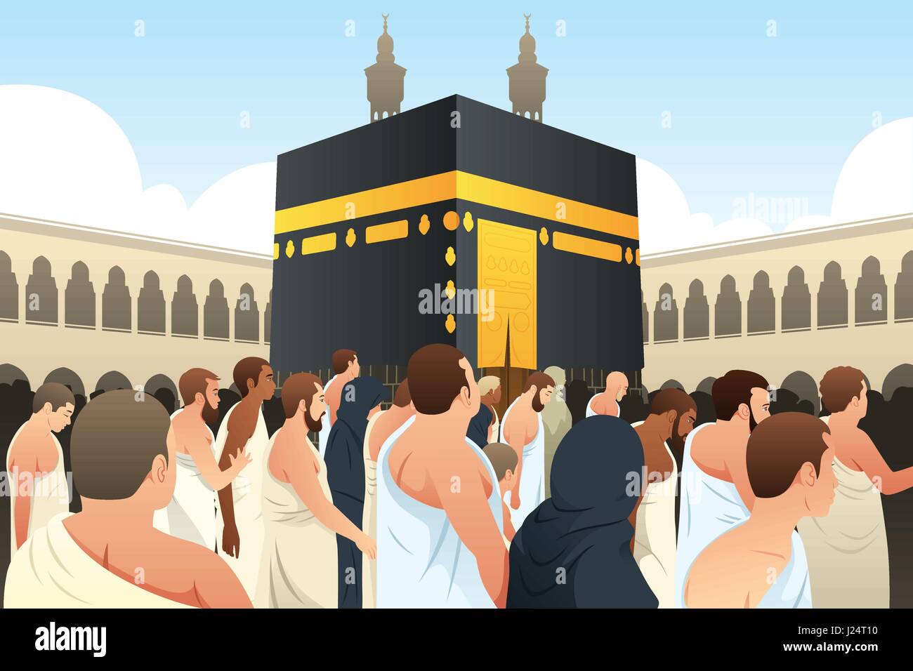 A vector illustration of Muslim Pilgrims Walking Around Kaaba in Mecca ...
