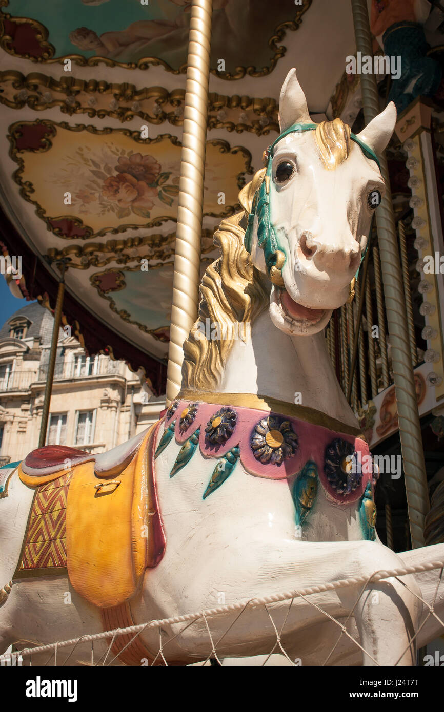 Detail of a horse on a vintage carousel or carrousel Stock Photo - Alamy