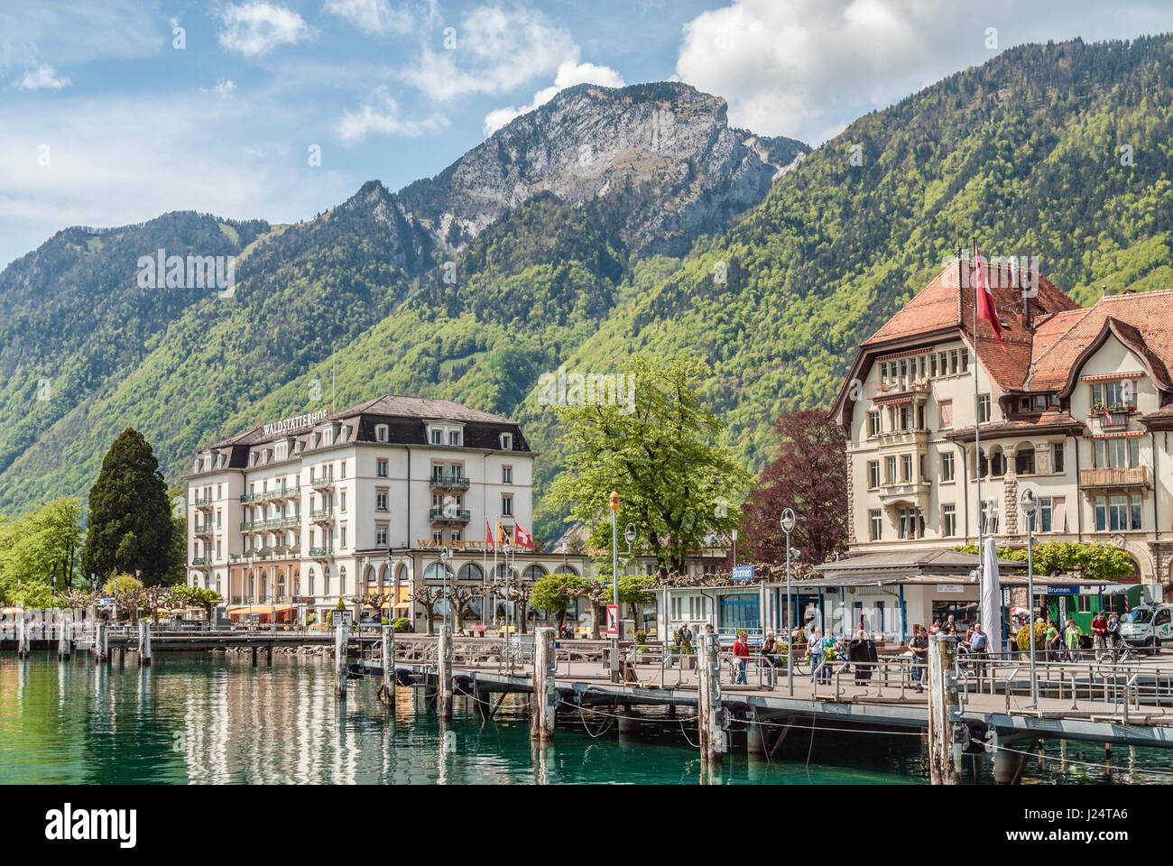 Lakefront of Brunnen, at the north shore of Lake Lucerne, Switzerland ...