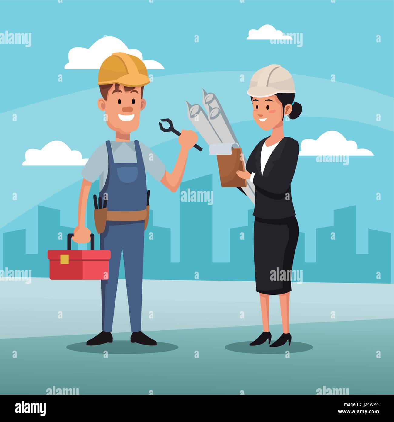 character woman manager employee construction architecture city labor ...
