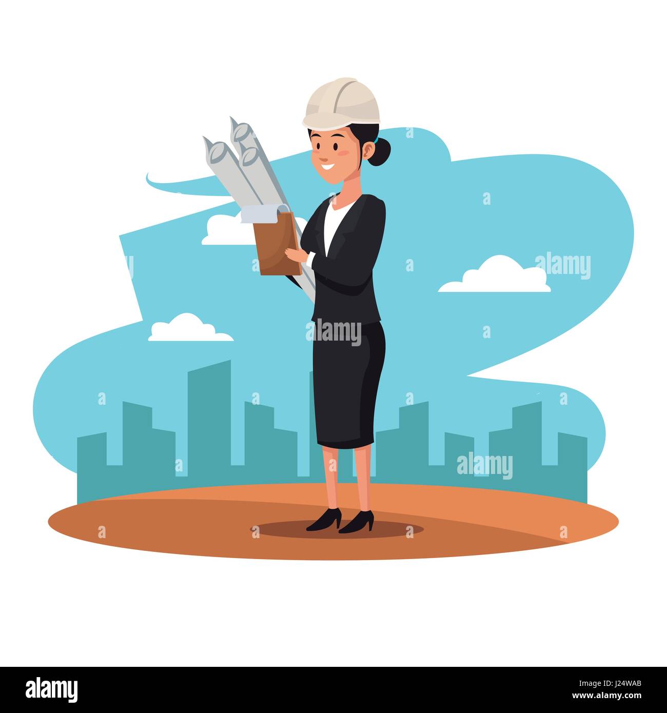 avatar woman work blueprint suit and urban background Stock Vector ...