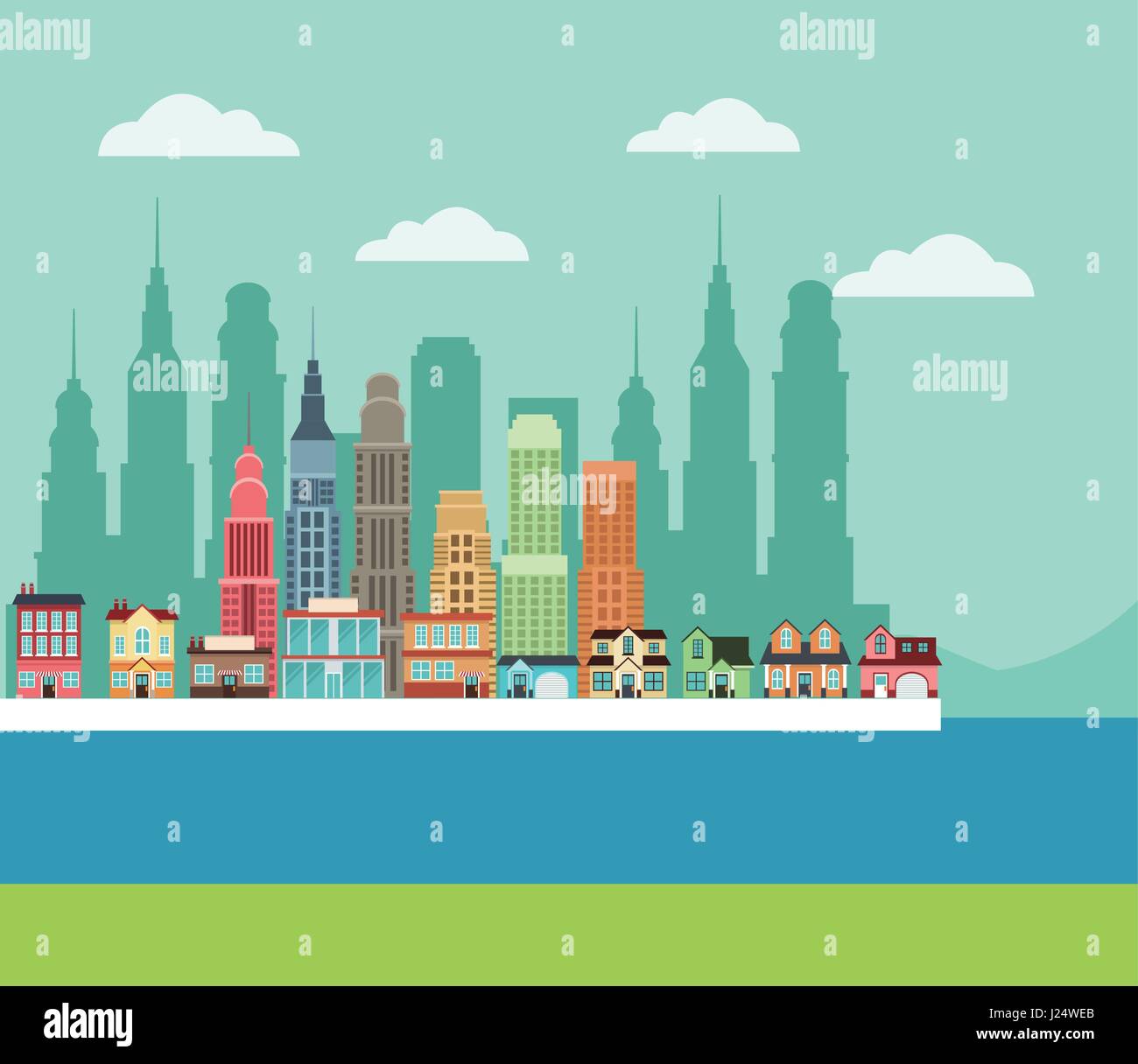 town building houses river cityscape design Stock Vector Image & Art ...