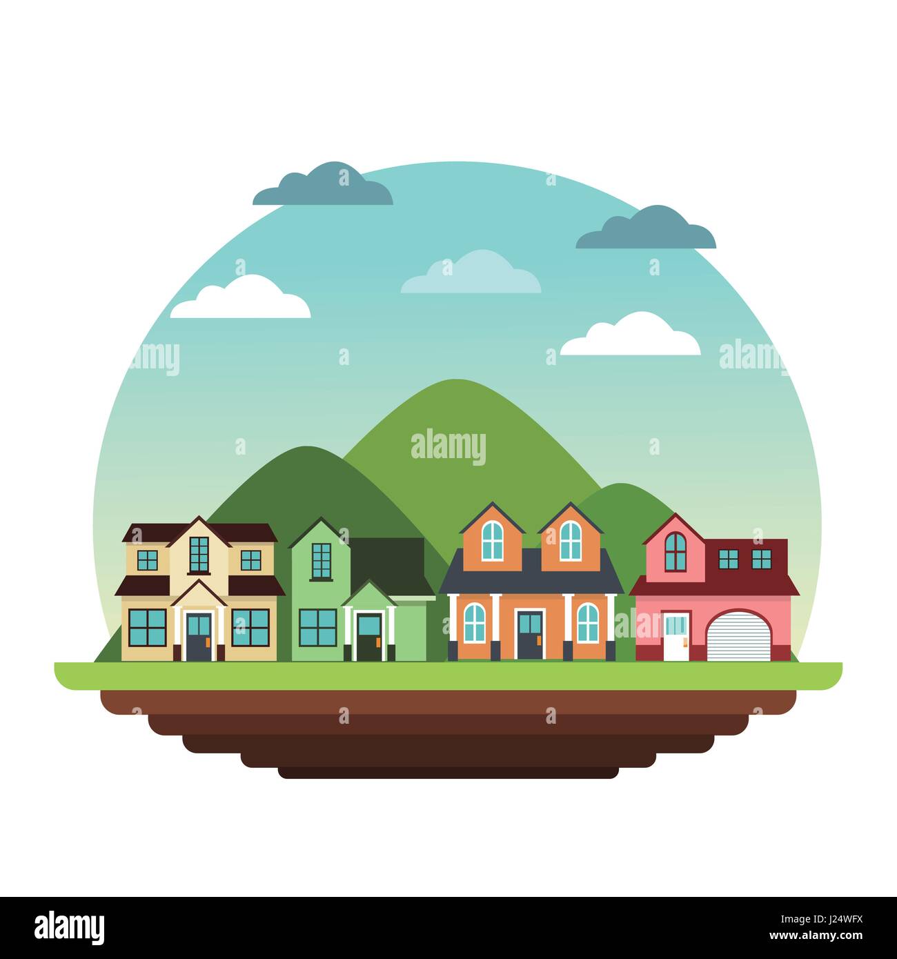 suburban houses neighborhood mountain landscape design Stock Vector ...
