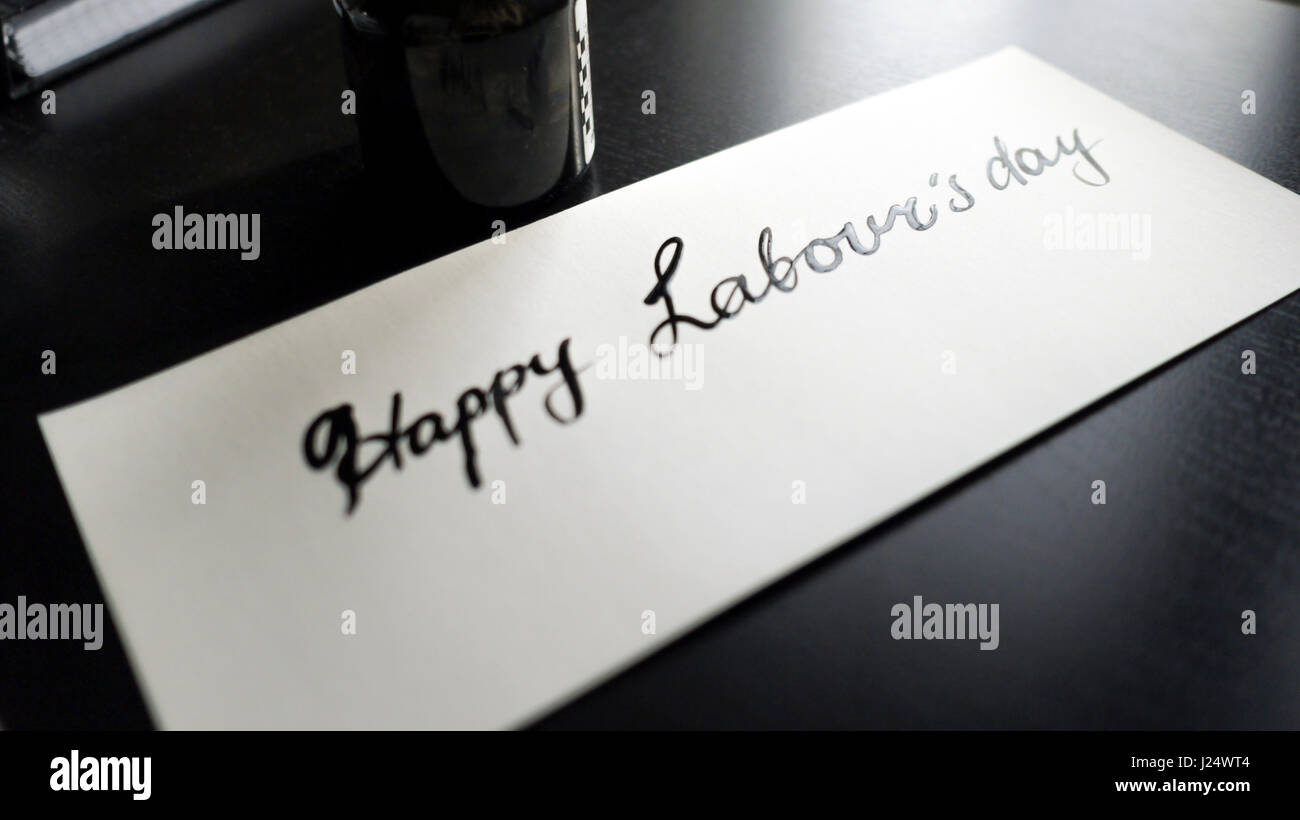Happy labour's day calligraphy and lattering post card. Left view Stock ...