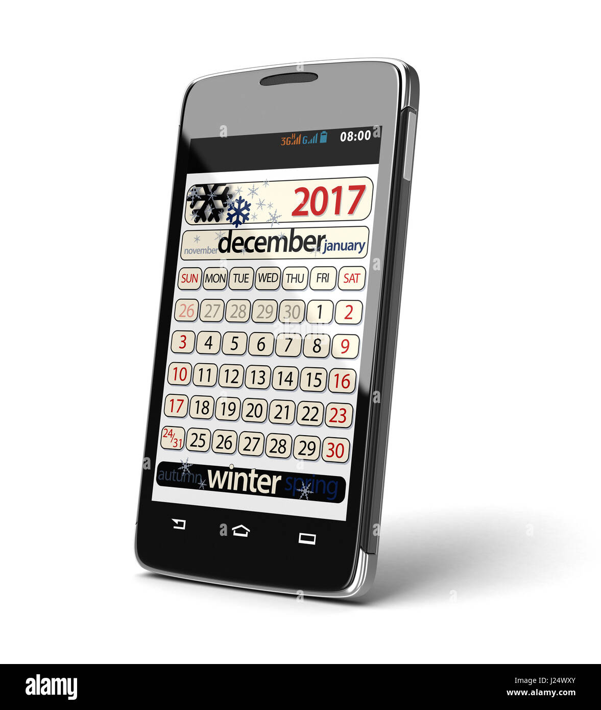 Touchscreen smartphone with calendar 2017. Image with clipping path ...