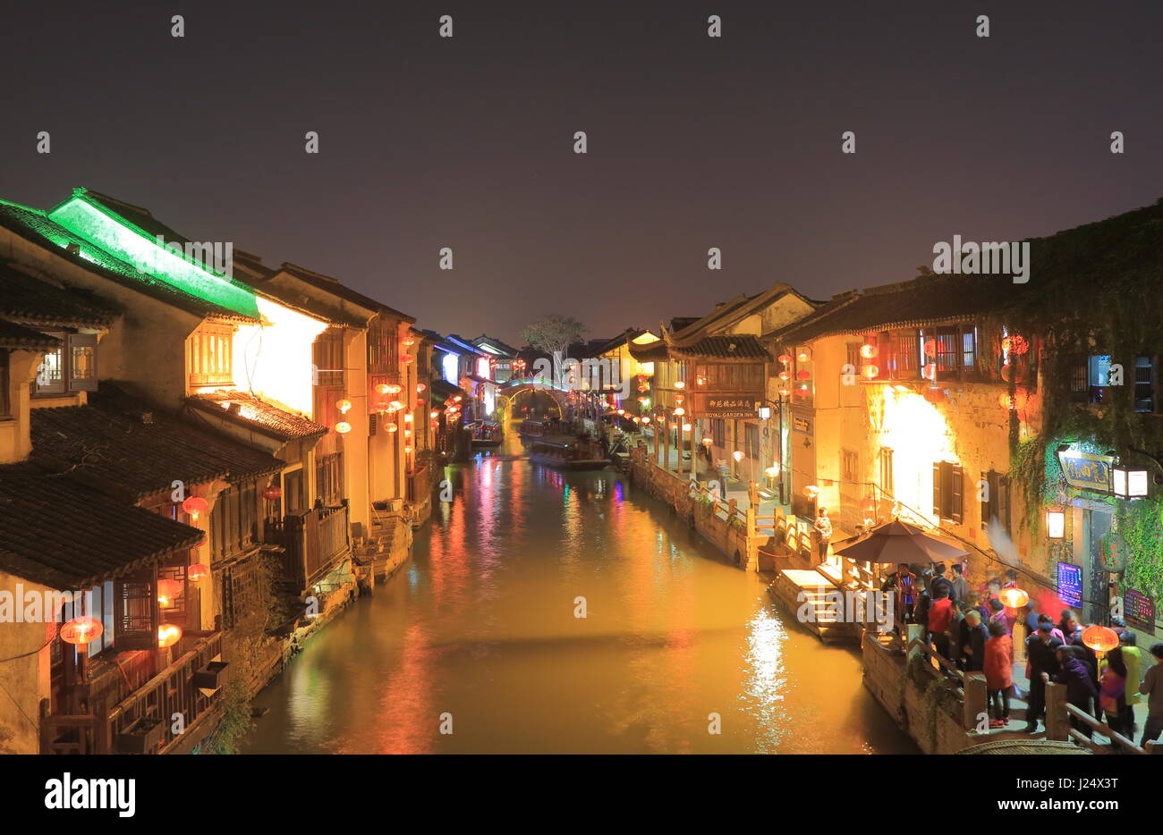 Shangtang historical area and canal night cityscape in Suzhou China ...