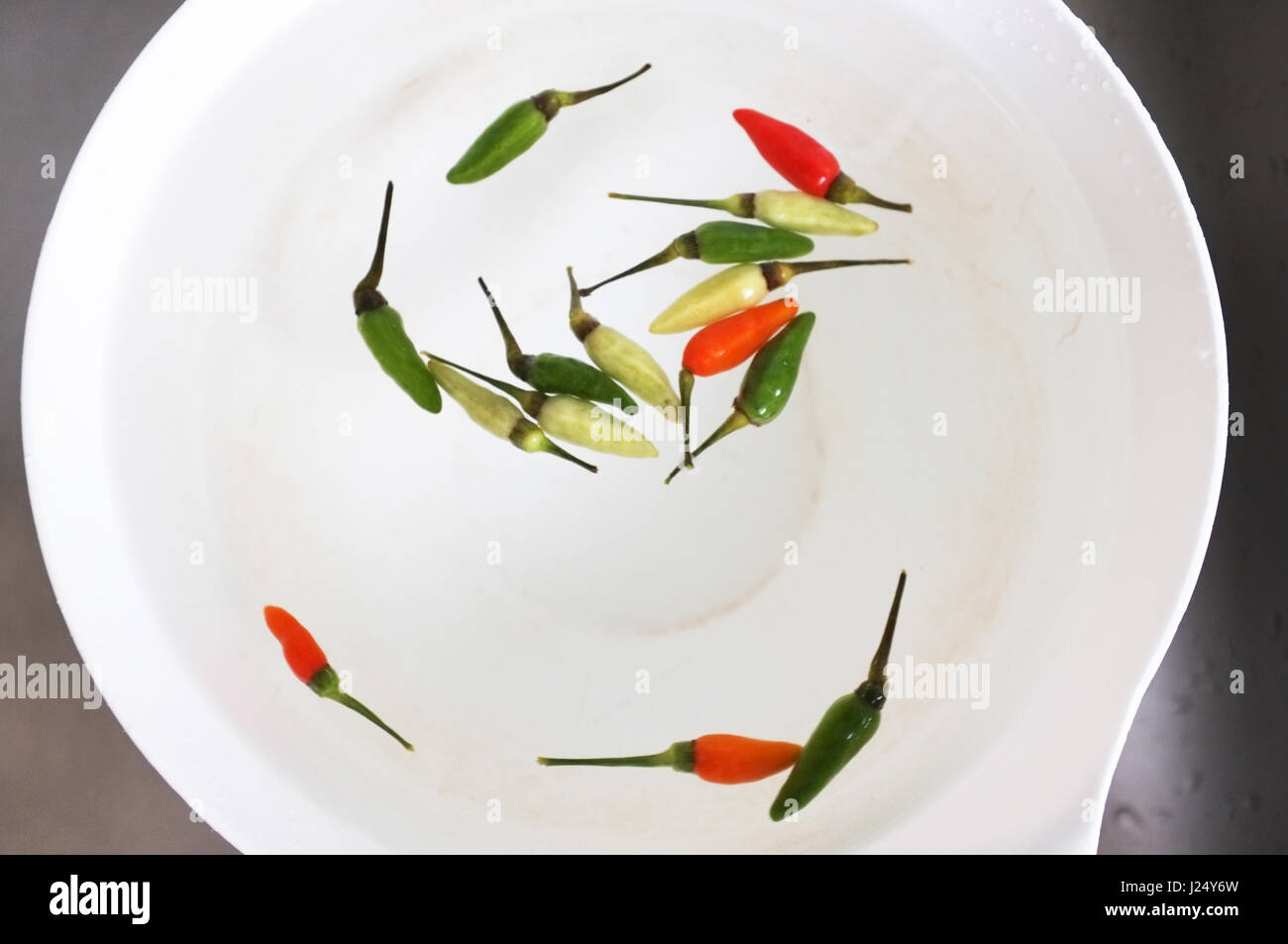 op view , Chili pepper on water , Concept Cleaning ingredient food food ...