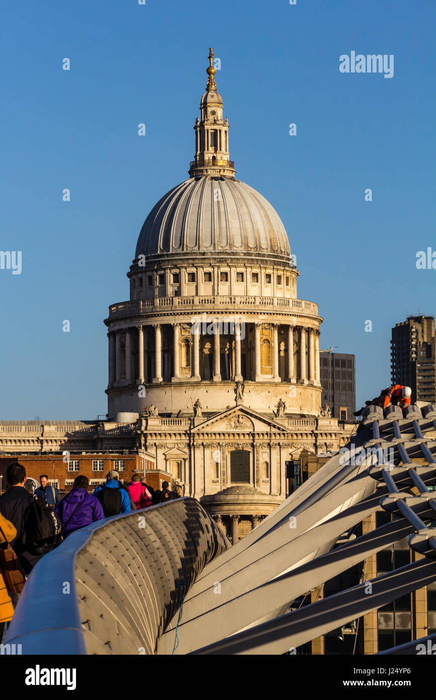 Bridge Engineer, wearing a safety harness, inspecting the Millennium ...