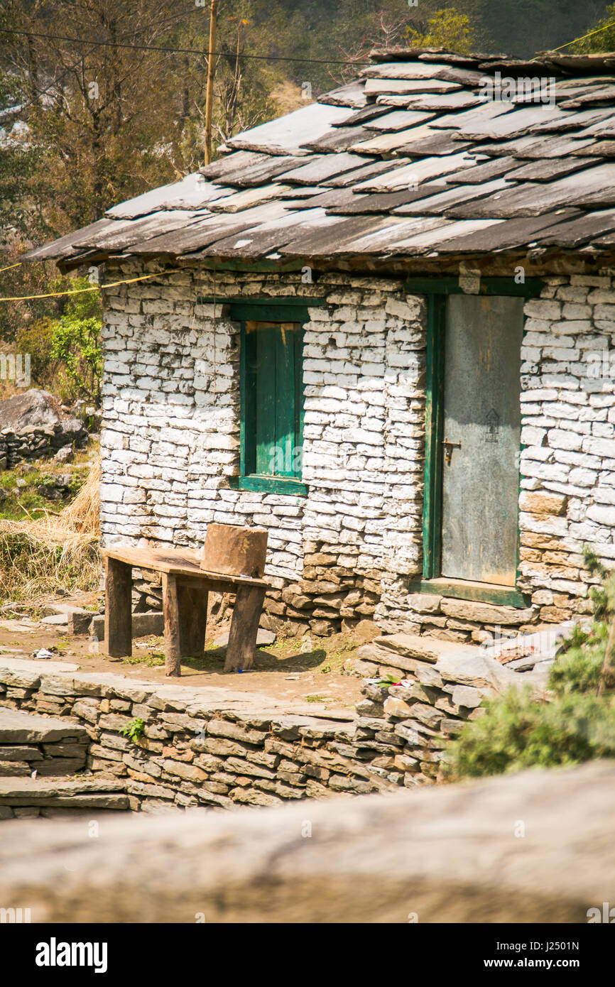 Nepal, March 2017: A dwelling built using traditional techniques ...